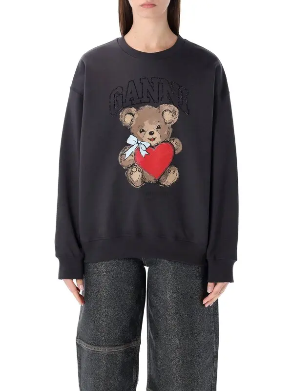 GANNI Oversized Graphic T-shirt With Rhinestone Detail - Phantom Black