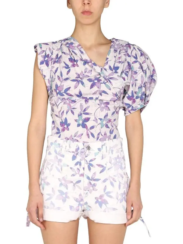 Isabel Marant Étoile Nayda Knotted Cotton-jersey Top With Asymmetrical Neckline - Multicolour