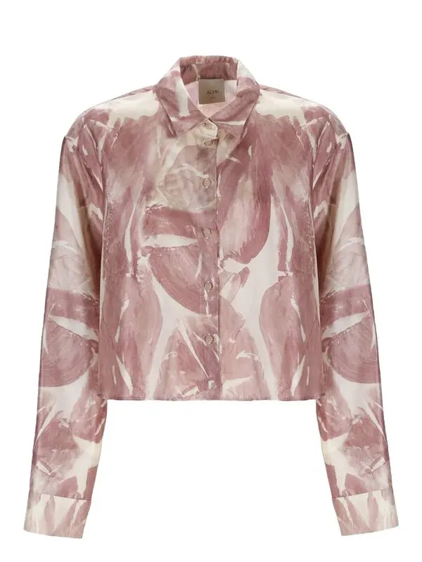 ALYSI Printed Silk Shirt With Pointed Collar - Powder