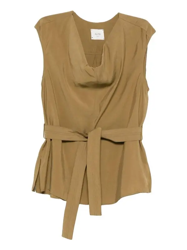 ALYSI Draped Sleeveless Belted Top - Green