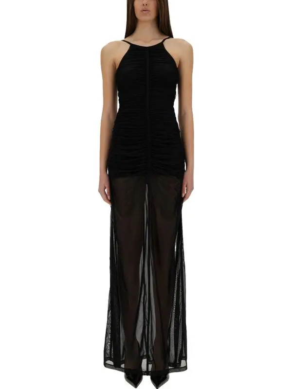 DIESEL® Maxi Dress With Ruching And Sheer Skirt - Black