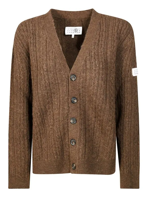 MAISON MARGIELA Sneck V Cardigan With Top Paint Logo - Marrone