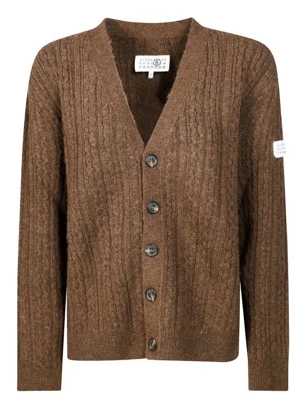MAISON MARGIELA Sneck V Cardigan With Top Paint Logo - Marrone