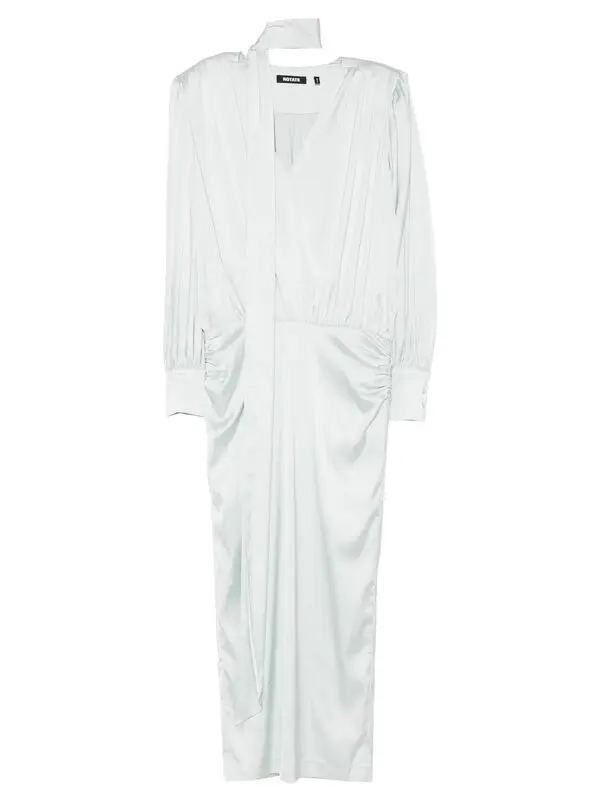 ROTATE BY BIRGER CHRISTENSEN Long-sleeved Midi Dress With Scarf Tail And V-neck - Azzurro