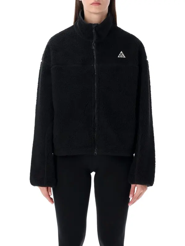 Nike Fleece High Neck Jacket With Double Zip Closure And Embroidered Logo - Black