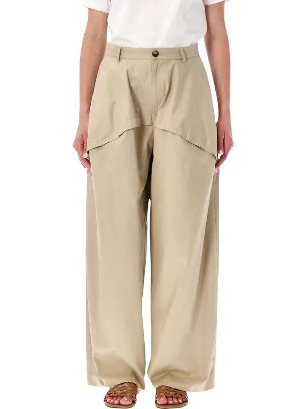 Loewe Asymmetric Paneled Wide-leg Trousers - Beige