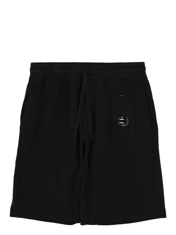 C.P. COMPANY Cotton Drawstring Sweat Shorts With Signature Lens Detail - Black