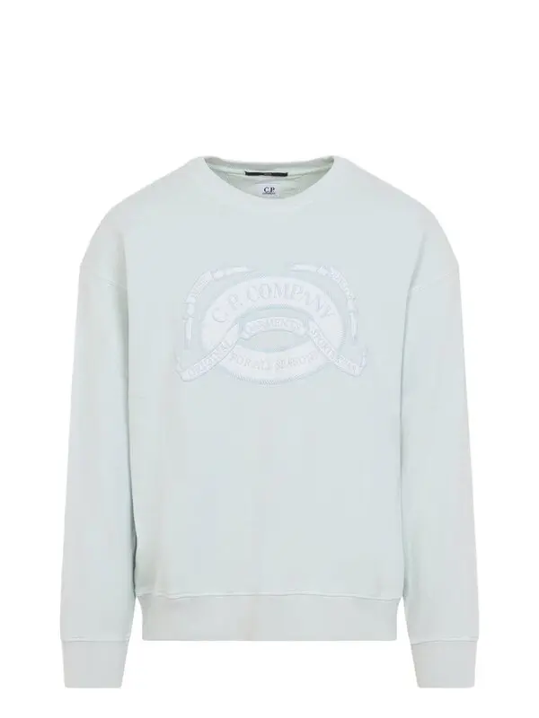 C.P. COMPANY Diagonal Fleece Boxy Logo Crewneck Sweatshirt - Blue