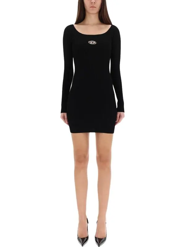 DIESEL® Ribbed Logo Detail Mini Dress - Black