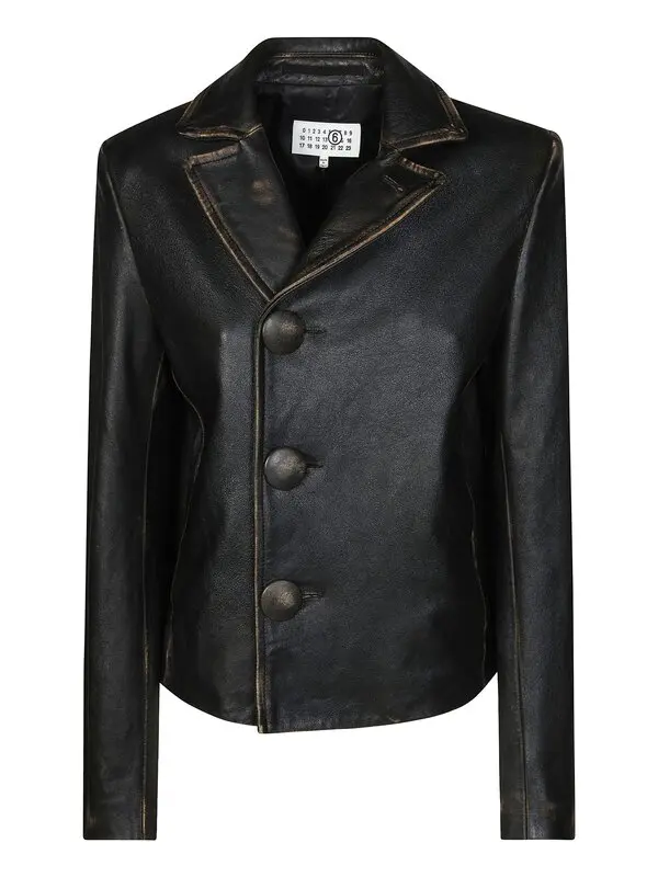 MAISON MARGIELA Leather Blazer With Notch Lapel - Nero