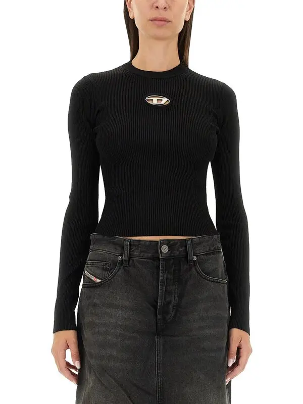 DIESEL® Ribbed Cropped Top With Logo Detail - Black