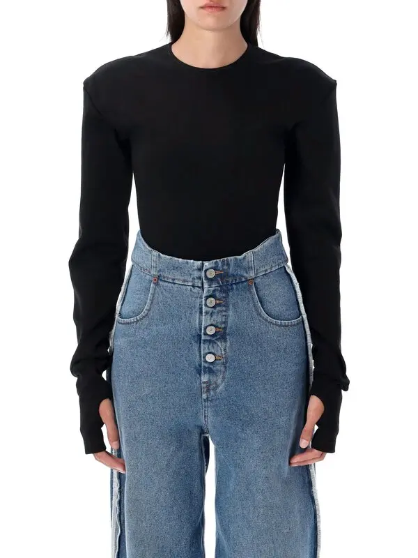 MAISON MARGIELA Long Sleeve Bodysuit With Thumb Holes - Black