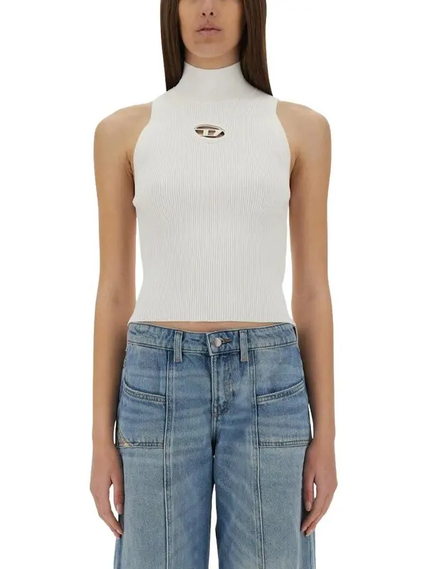 DIESEL® Ribbed High Neck Sleeveless Top - White