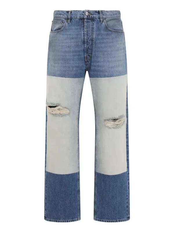 MAISON MARGIELA Straight Leg Paneled Jeans With Knee Slits - Blue