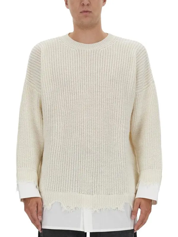 MAISON MARGIELA Ribbed Knit Sweater With Layered Effect - Ivory