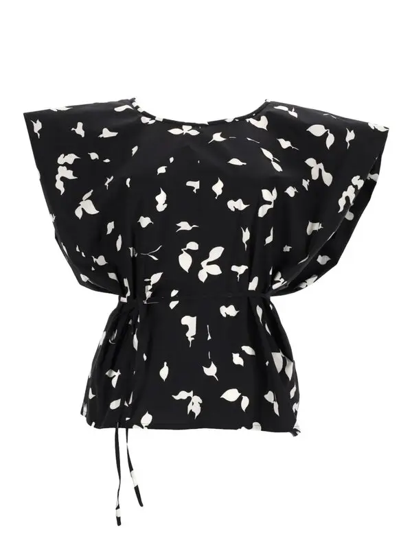 ALYSI Printed Tie-waist Blouse - Black