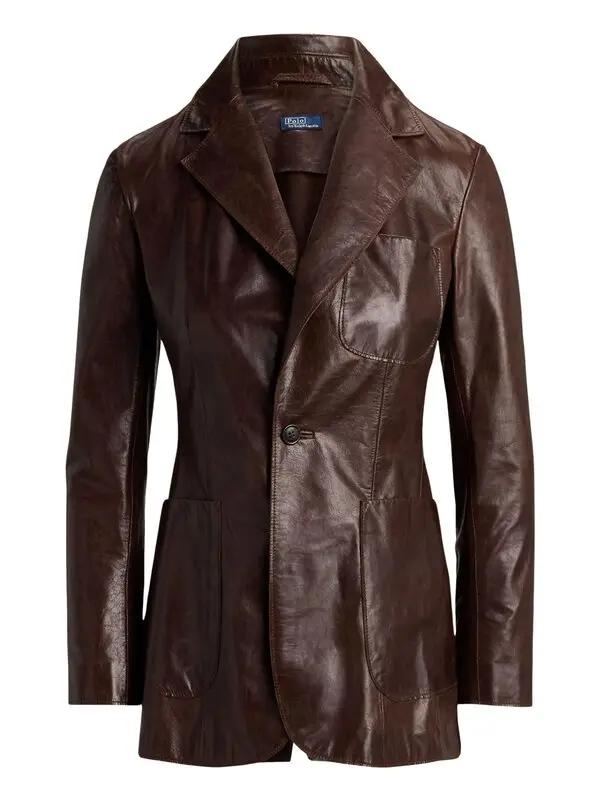 Ralph Lauren Single Breasted Leather Blazer - Brown