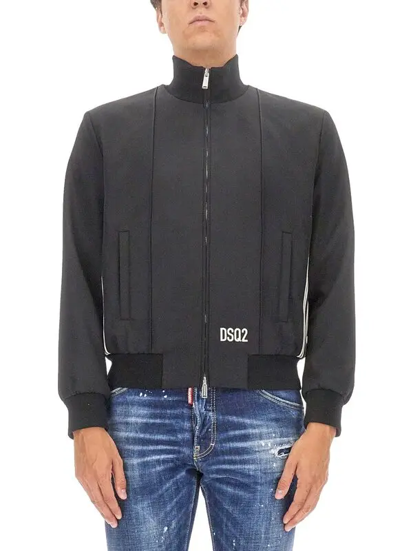 Dsquared2 Bomber Jacket With Zip-up And Stand Collar - Black