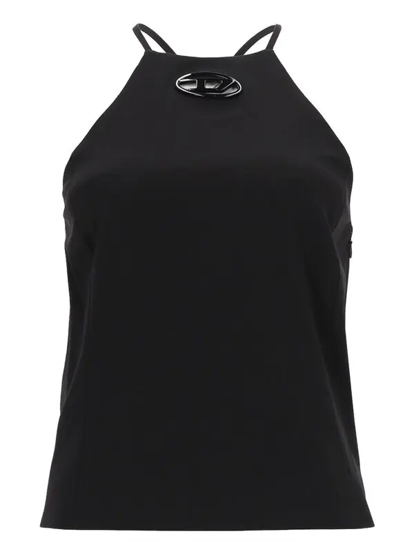 DIESEL® D-elma Halter Neck T-shirt With Logo Detail - Black