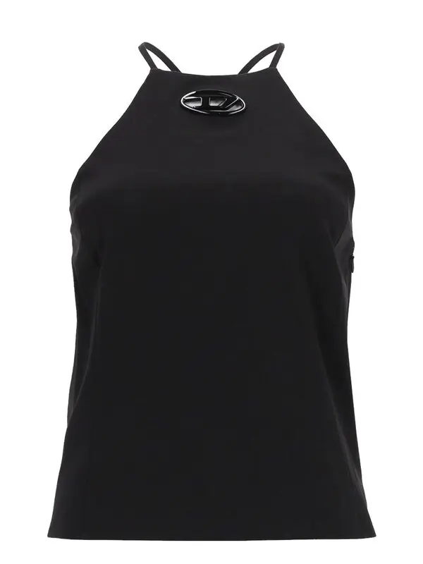 DIESEL® D-elma Halter Neck T-shirt With Logo Detail - Black