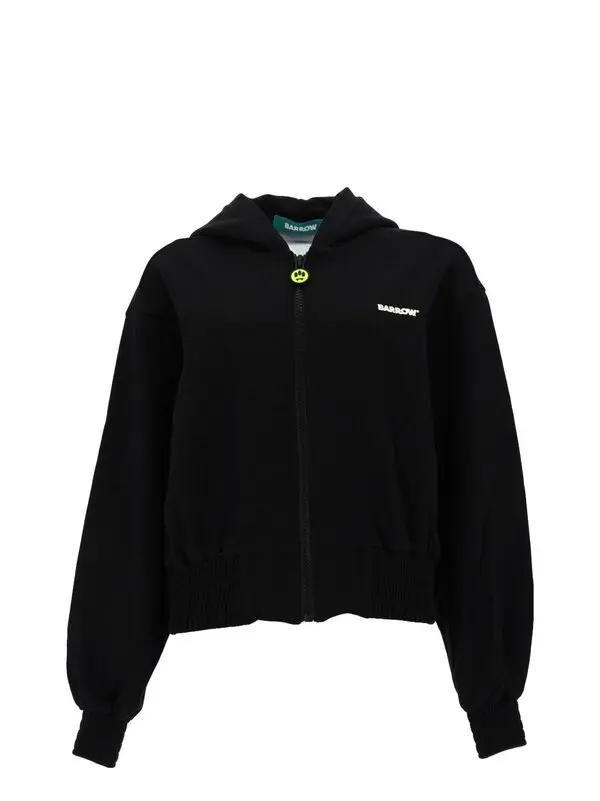 BARROW Cropped Zip-up Hoodie With Logo Detail - Black