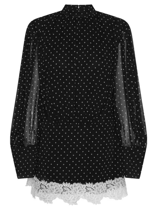 ROTATE BY BIRGER CHRISTENSEN High Neck Mini Dress With Voluminous Sleeves And Lace Trim - Nero