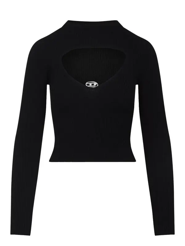 DIESEL® Ribbed Cutout Long Sleeve Top - Black