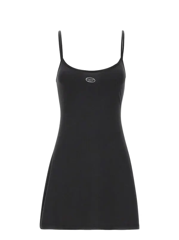 DIESEL® A-line Dress With Spaghetti Straps And Oval D Logo Detail - Nero