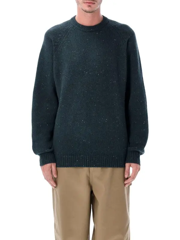 Carhartt Work In Progress Textured Wool Blend Crew Neck Sweater - Deep Lagoon