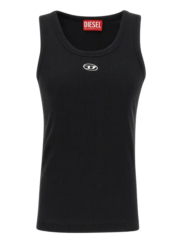 DIESEL® Ribbed Cotton Blend Tank Top With Logo Detail - Nero