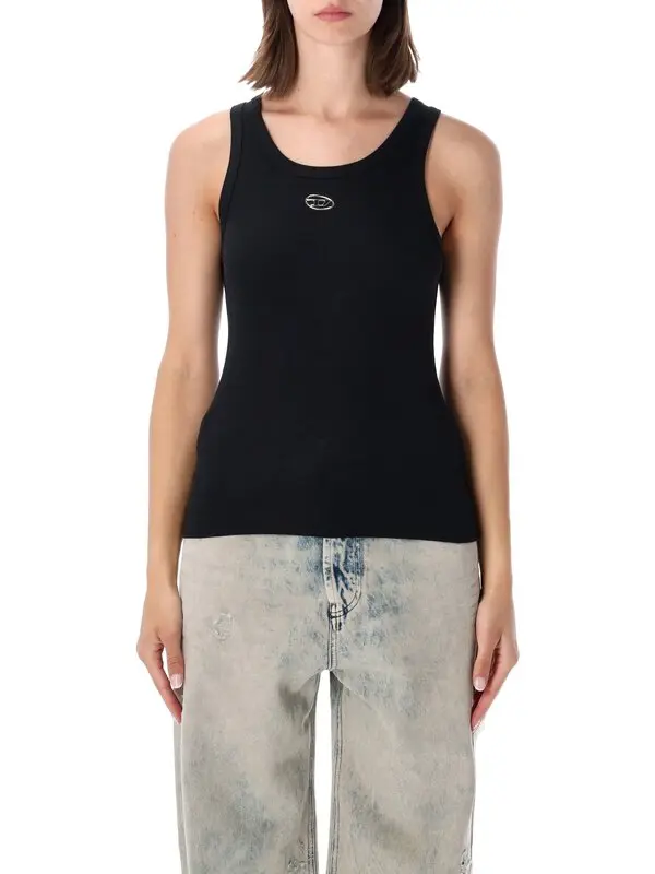 DIESEL® Ribbed Cotton Blend Tank Top With Logo Detail - Nero