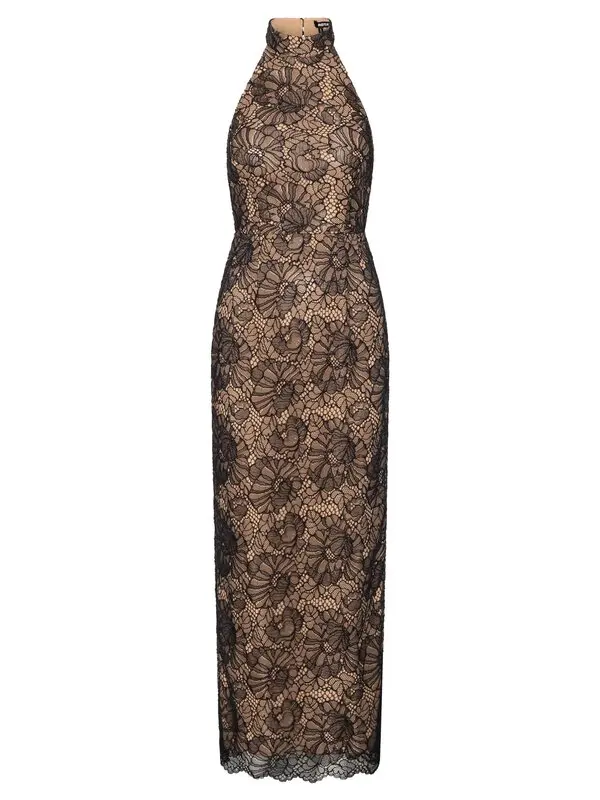 ROTATE BY BIRGER CHRISTENSEN Sleeveless Lace Halterneck Maxi Dress - Nero