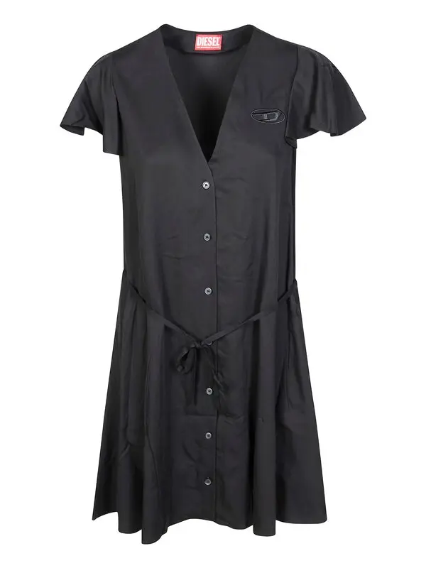 DIESEL® Mini Shirt Dress With V-neckline And Belted Waist - Nero