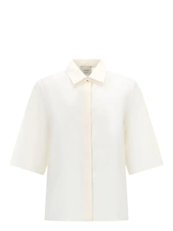ALYSI Silk Blend Button-front Short Sleeve Shirt - White