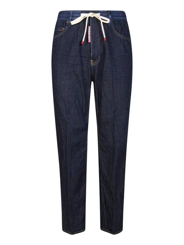 Dsquared2 Dark Wash Five-pocket Jeans With Drawstring Waist - Blu