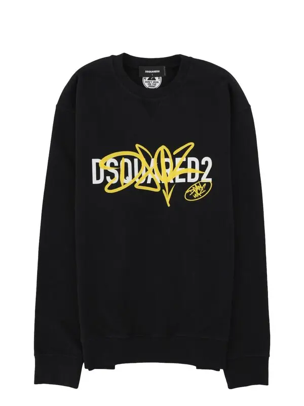 Dsquared2 Graphic Cotton Crewneck Sweatshirt - Black