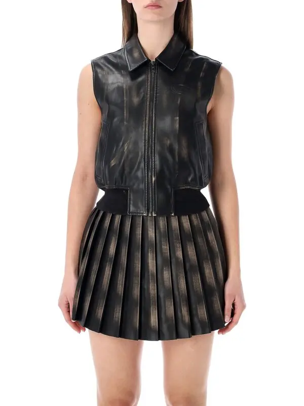 DIESEL® Sleeveless Bomber Jacket With Distressed Finish - Black Washed