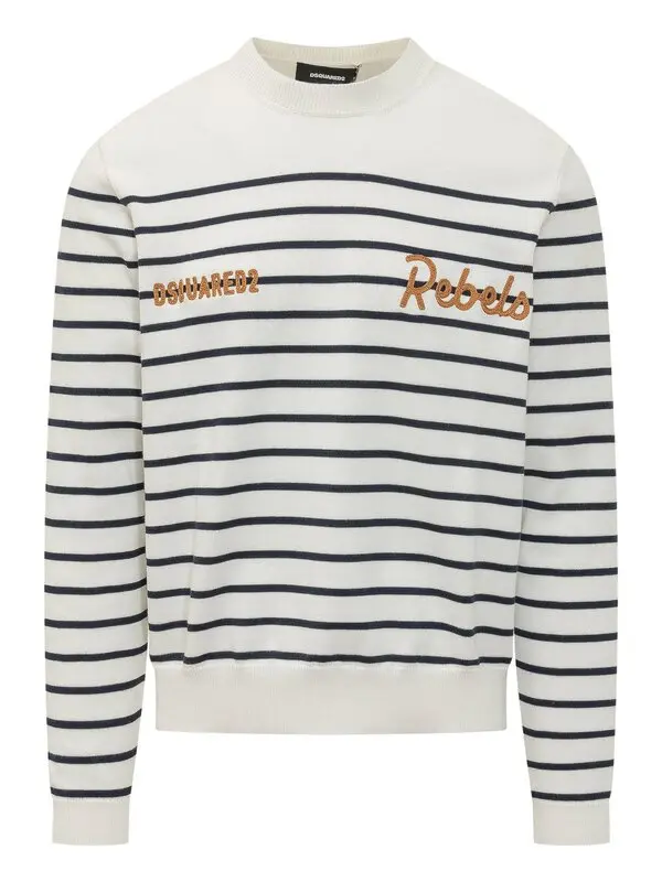 Dsquared2 Striped Embroidered Logo Knit Sweater - White Variant