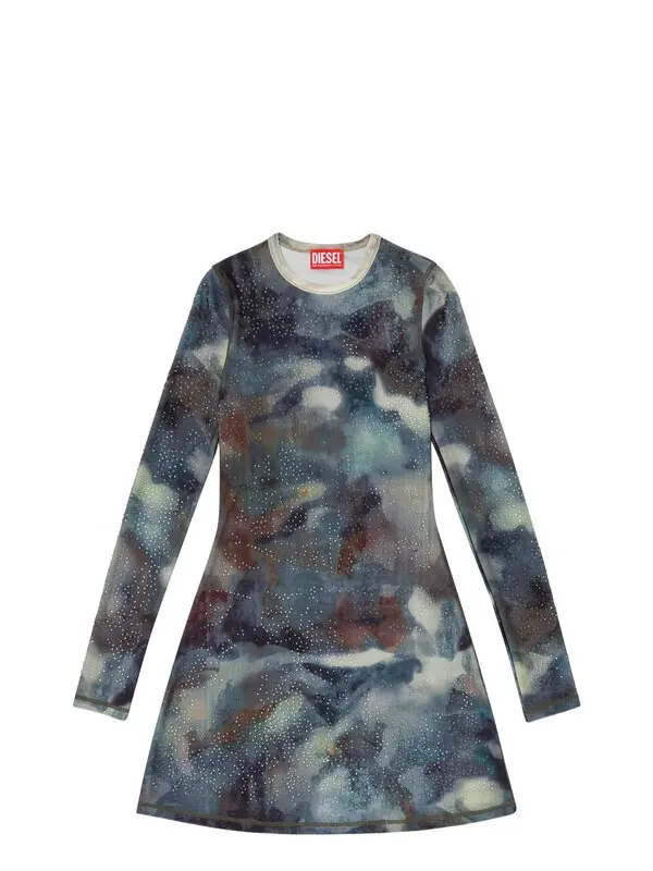 DIESEL® Abstract Print Long Sleeve Dress - Green