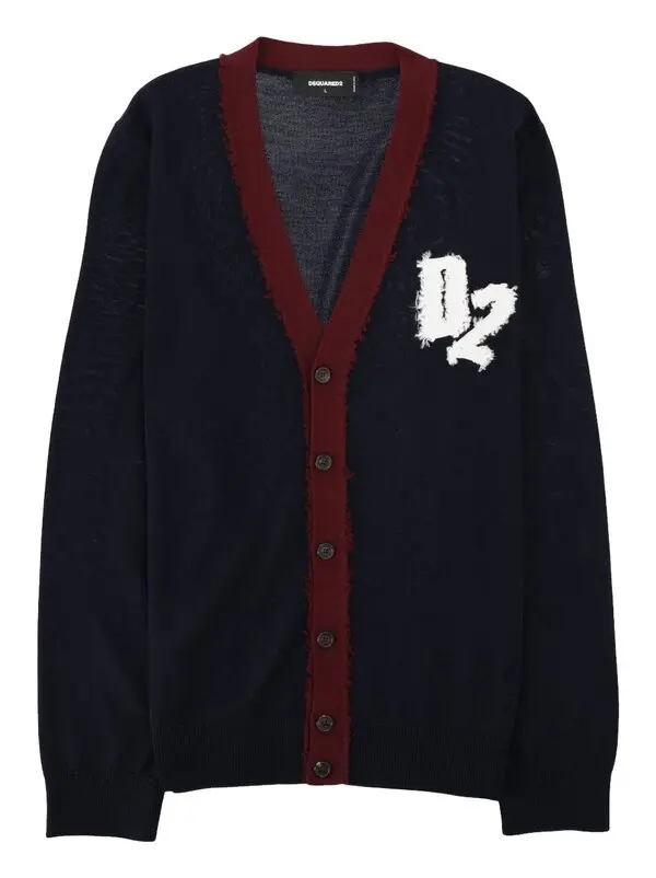 Dsquared2 Classic V-neck Cardigan With Distressed Trim - Black