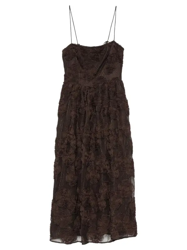 ROTATE BY BIRGER CHRISTENSEN Floral Midi Dress With Thin Straps - Marrone