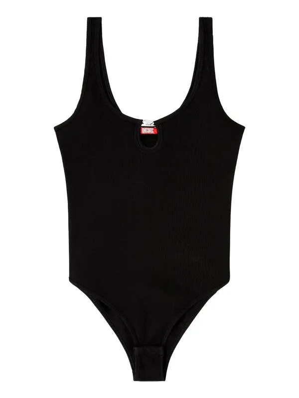 DIESEL® Ribbed Stretch Scoop Neck Cut-out Tail Top - Nero