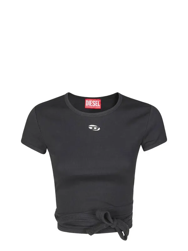 DIESEL® Ribbed Crewneck T-shirt With Tie Detail - Nero