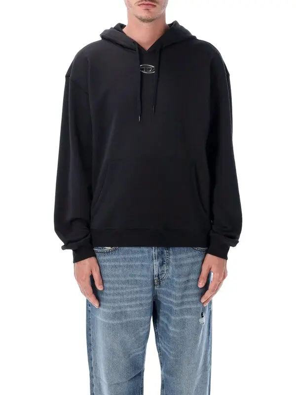 DIESEL® Hooded Sweatshirt With Metallic Logo Detail - Nero
