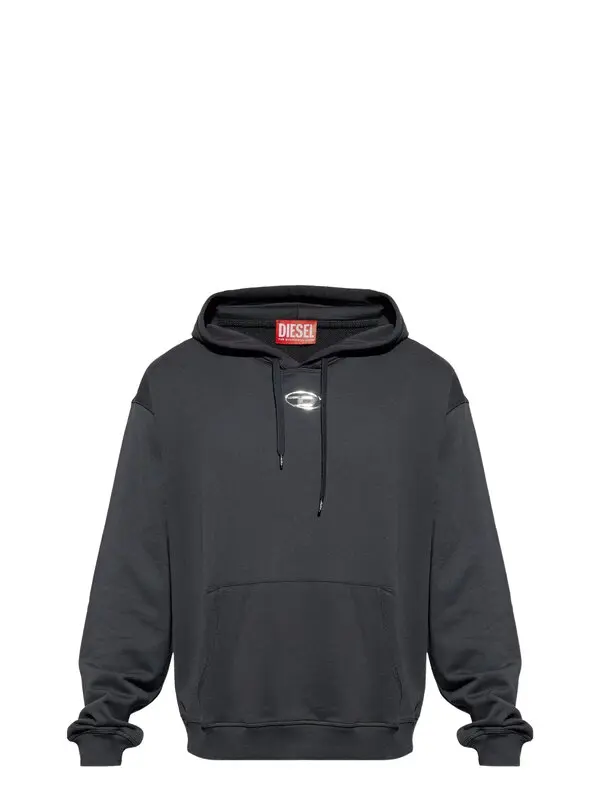 DIESEL® Hooded Sweatshirt With Metallic Logo Detail - Nero