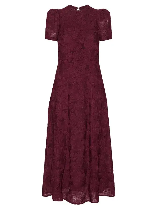 ROTATE BY BIRGER CHRISTENSEN Puffed Sleeve Round Neck Dress - Rosso