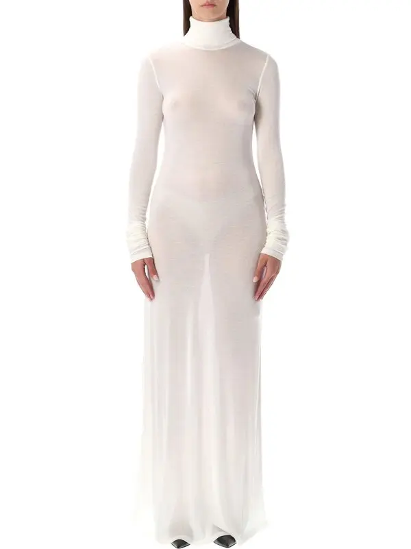 THE GARMENT Bree Maxi Dress High Neck Long Sleeve Sheer Dress - White