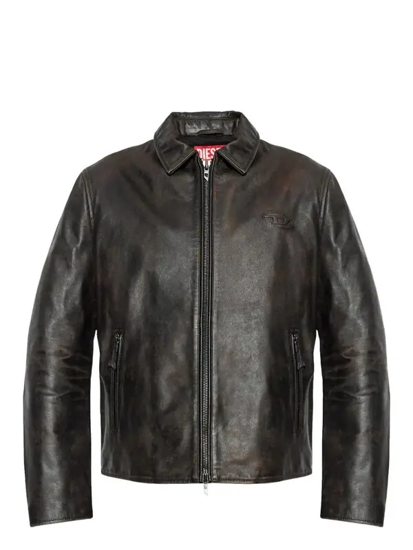 DIESEL® Amar" Leather Zip-up Jacket - Black