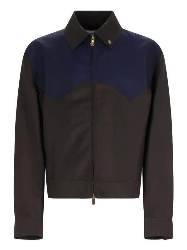 Versace Zip Front Wool Blend Jacket - Brown
