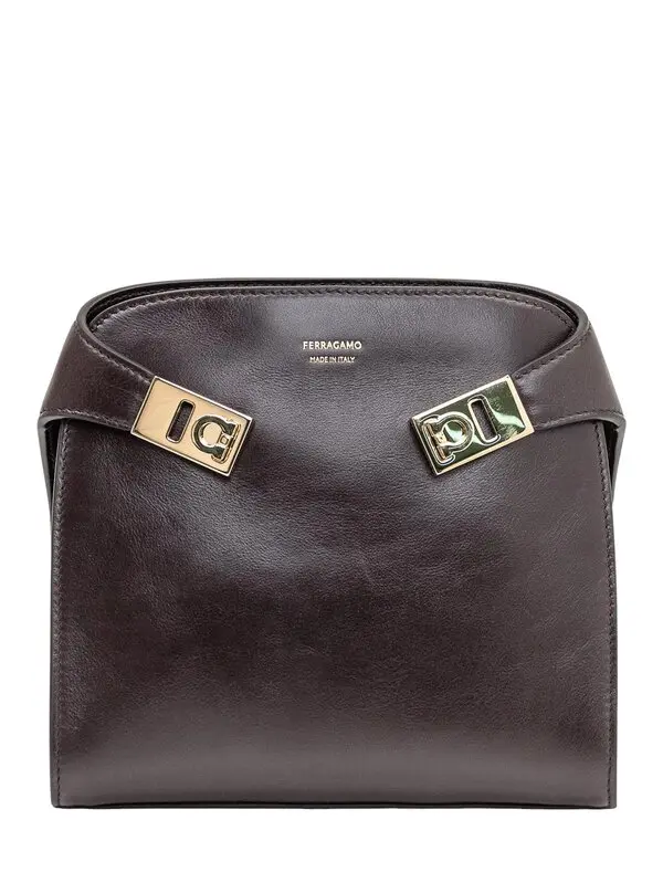 FERRAGAMO Elegant Leather Handbag With Gold Buckle - Moro